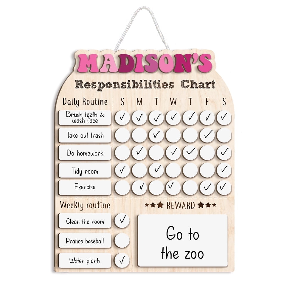 Personalized Weekly Chart For Kids, Wood Chore Chart For Girls Custom ...