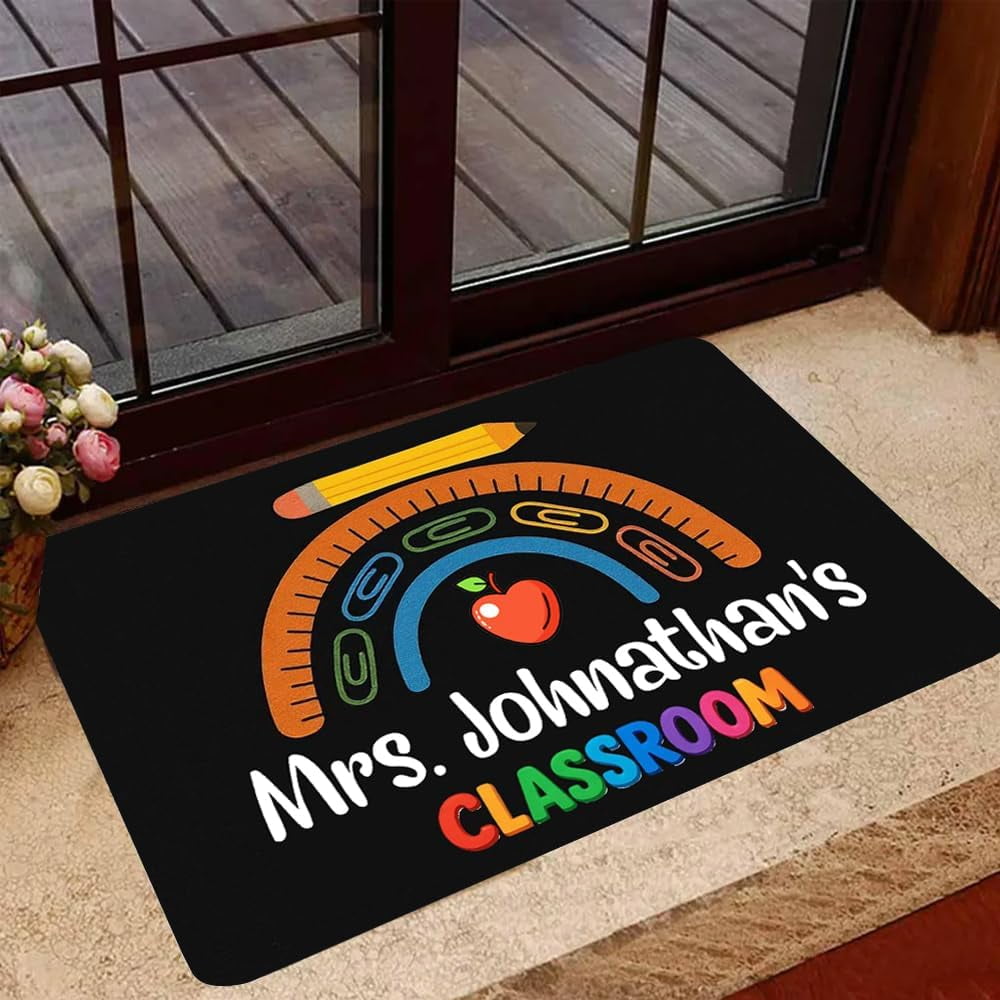 Personalized Welcome Classroom Door Mat with Teacher Name, Rainbow and ...