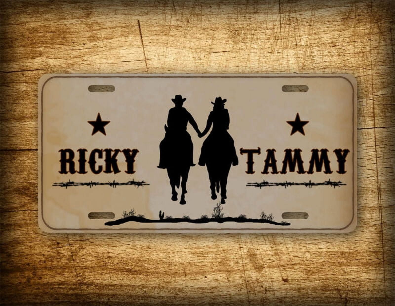 Personalized Western Cowboy Couple License Plate Cowgirl Holding Hands ...