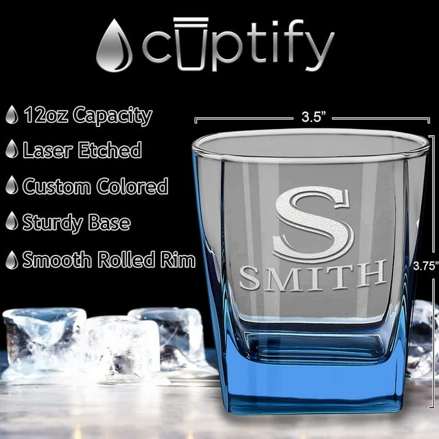 Personalized Whiskey Glass For Men Monogram Initial And Name 12 Oz Blue