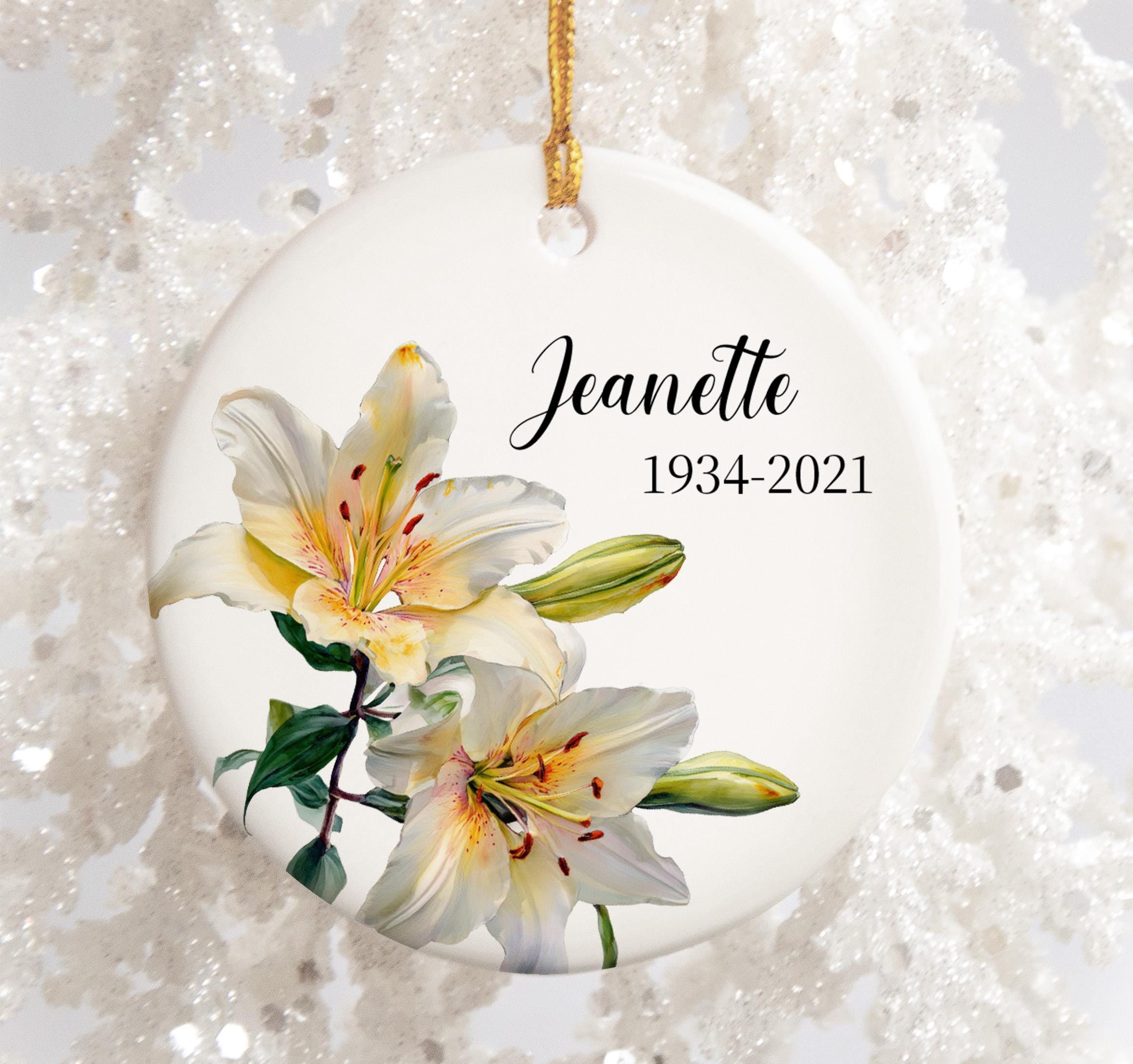 Personalized White Lilies Memorial Porcelain Ornament – Custom Name ...