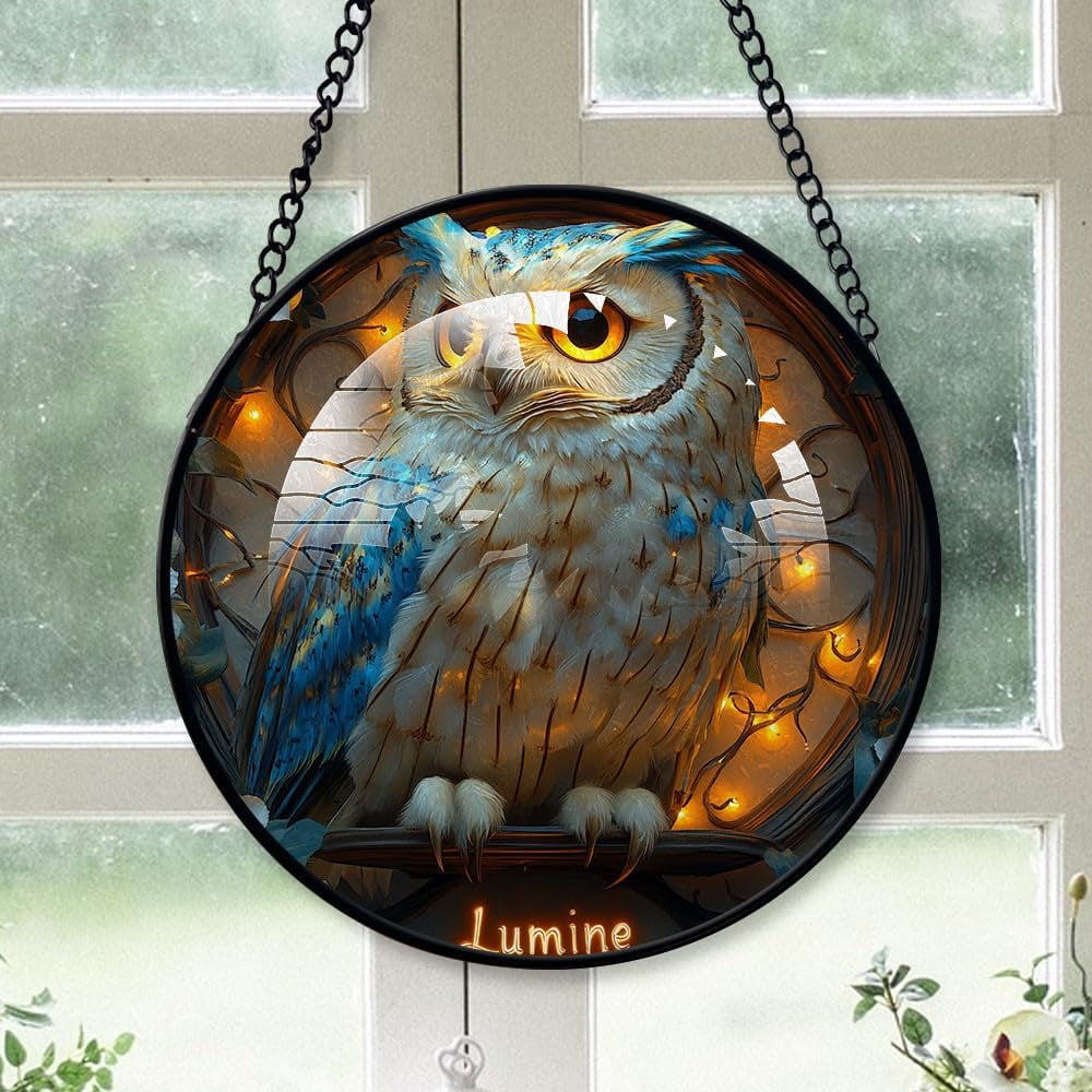 Personalized White Owl Suncatcher Stained Glass Suncatchers, White Owl ...