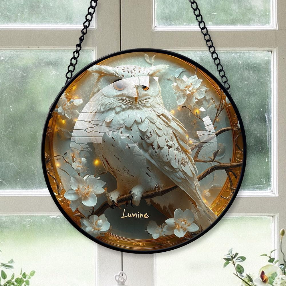 Personalized White Owl Suncatcher Stained Glass, White Owl Gifts for ...