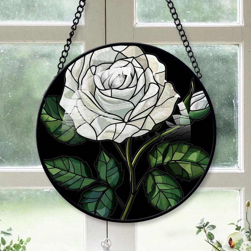 Personalized White Rose Suncatcher Stained Glass Suncatchers, White ...