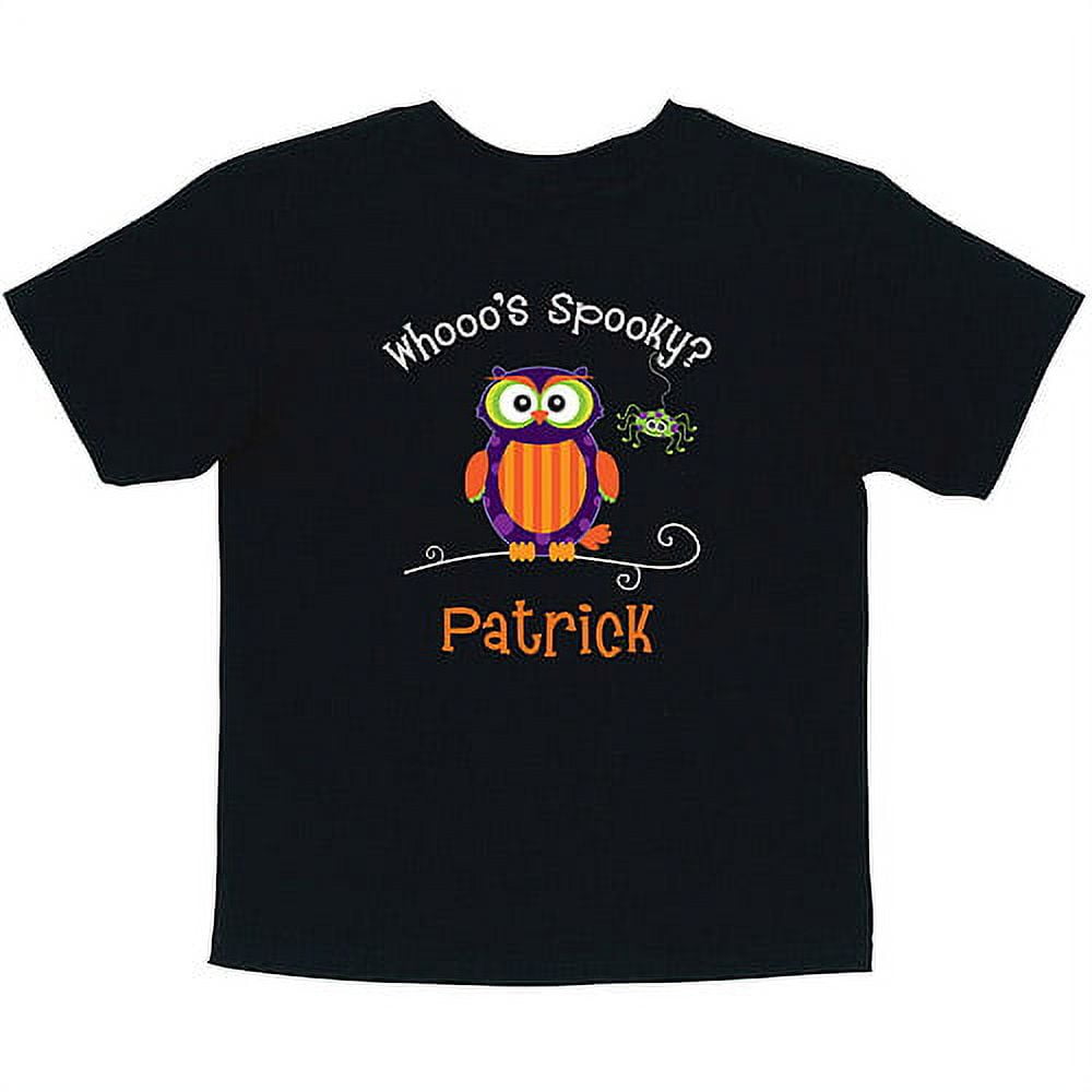 Personalized Planet Kids' Halloween T-Shirt with Owl and Name - Black ...