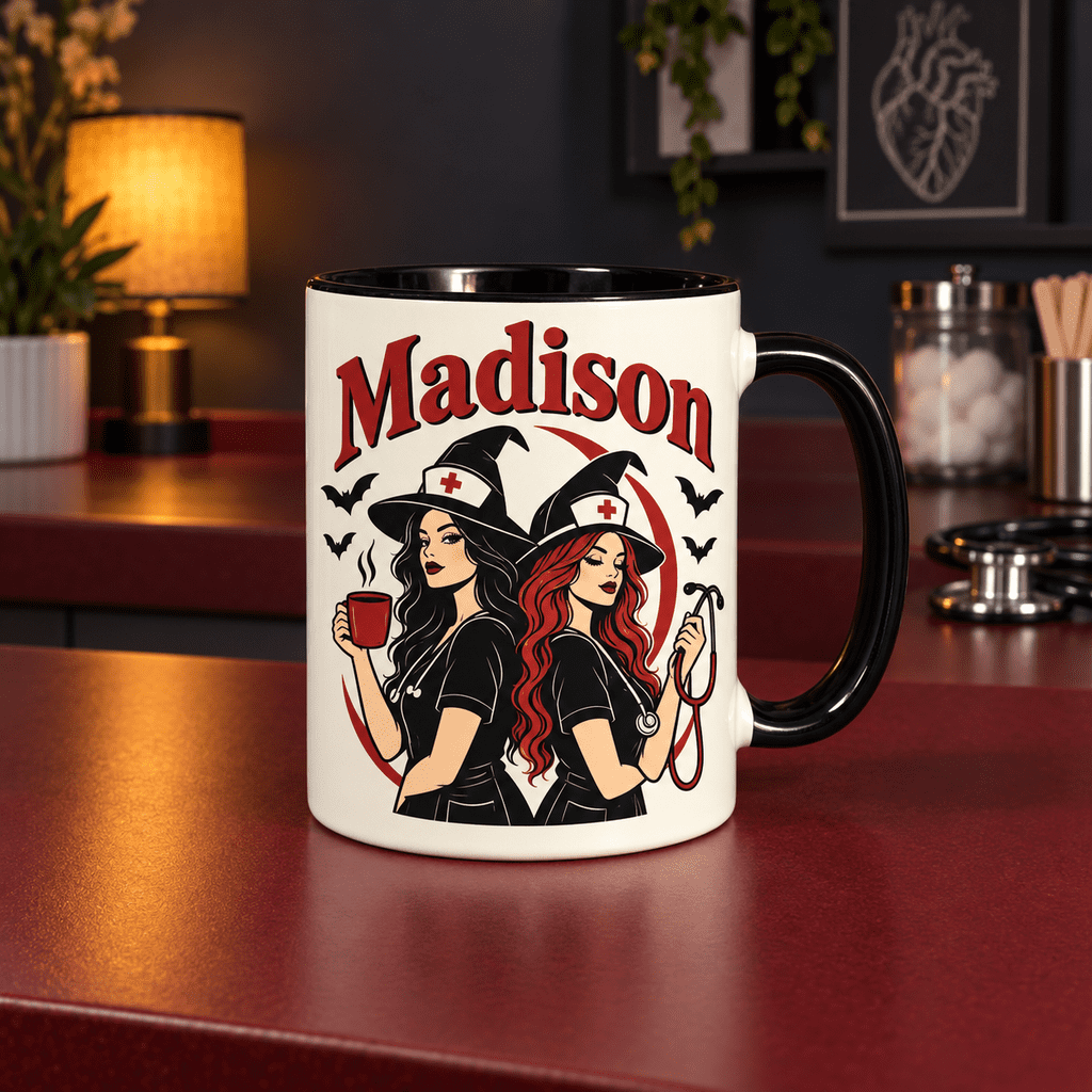 Personalized Witch Nurse Besties Bats Ceramic Coffee Mug Coworker Gift ...