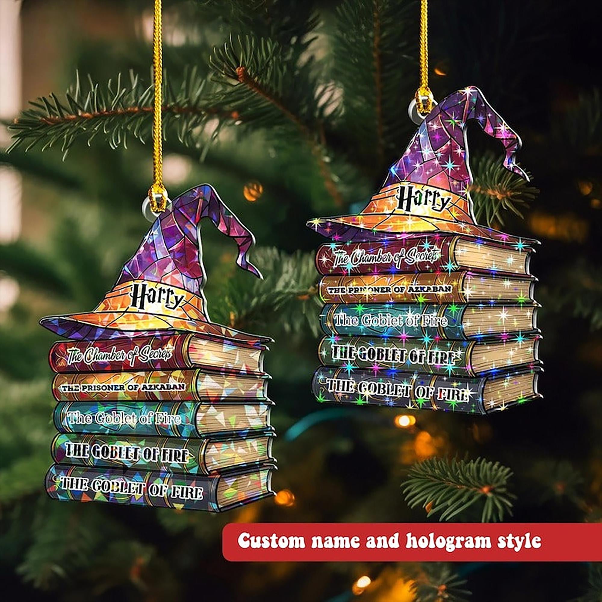 Personalized Wizard Hat Book Ornament, Custom Name Magic Book Stack ...