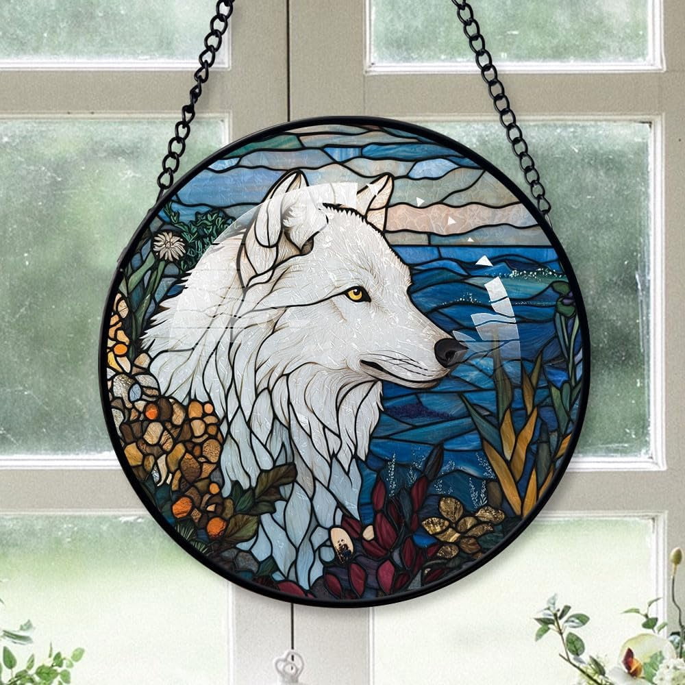 Personalized Wolf The Snow Stained Glass Suncatcher Artistic Window ...