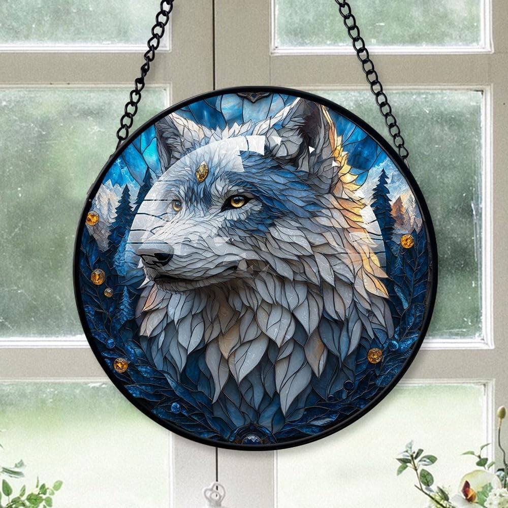 Personalized Wolf Stained Glass Suncatcher Artistic Window Hanging ...