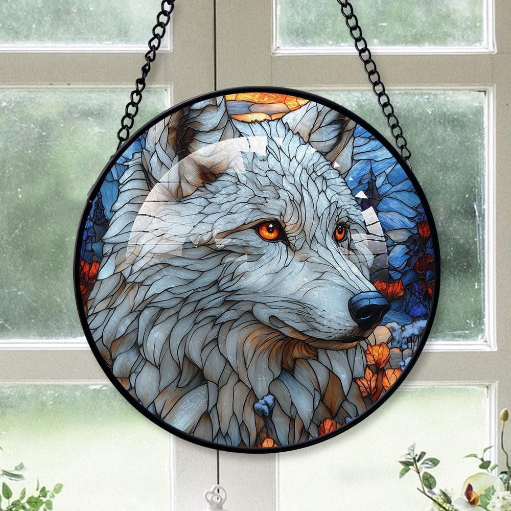 Personalized Wolf Stained Glass Suncatcher Artistic Window Hanging ...