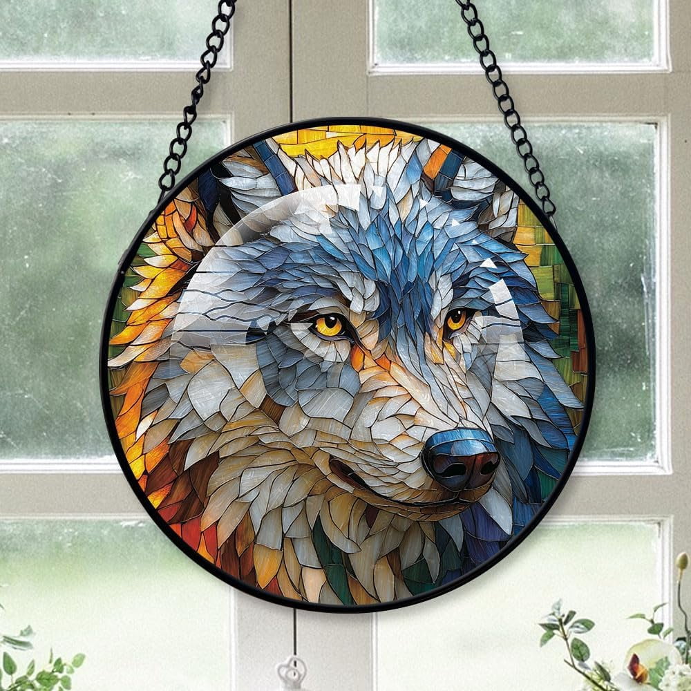 Personalized Wolf Stained Glass Suncatcher Artistic Window Hanging ...