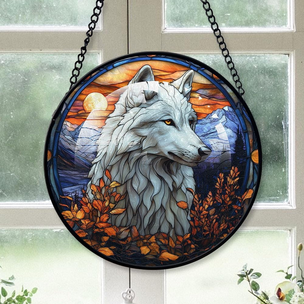 Personalized Wolf Suncatcher Stained Glass Suncatchers, Wolf Ornament ...