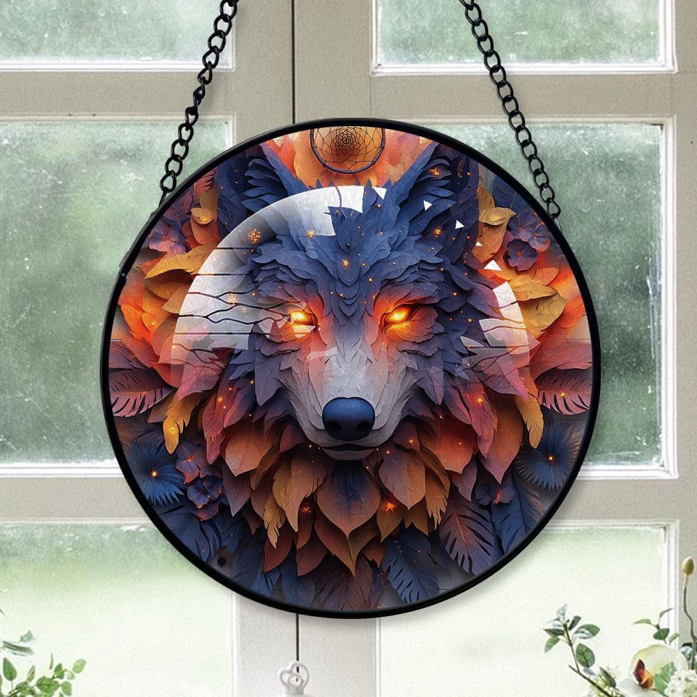 Personalized Wolf Suncatcher Stained Glass, Wolf Gifts for Women, Wolf ...