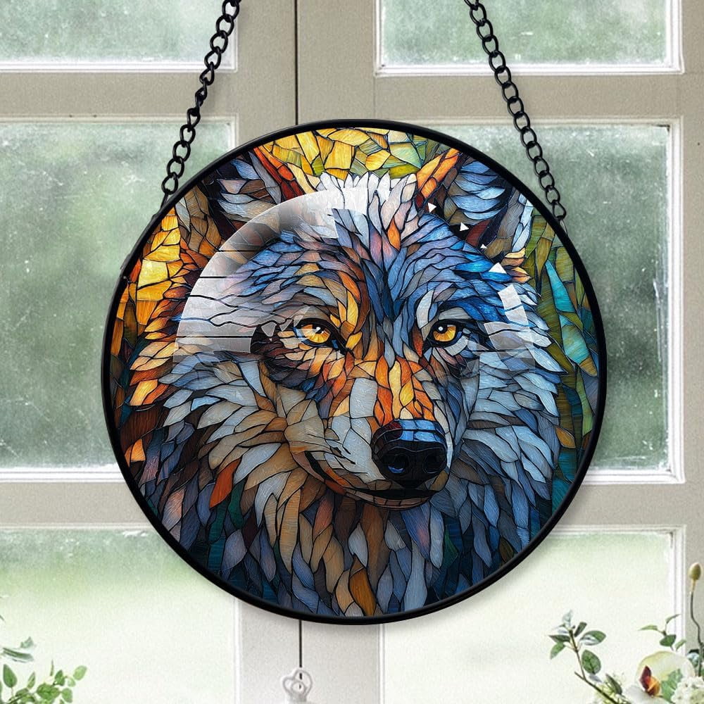 Personalized Wolf Suncatcher Stained Glass, Wolf Originally Designed , Wolf Suncatchers for ...