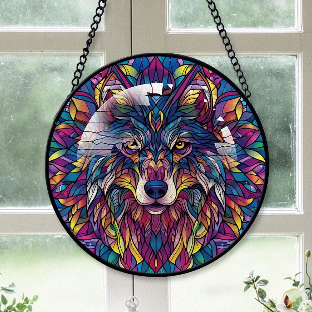Personalized Wolf Suncatcher Stained Glass, Wolf Originally Designed ...