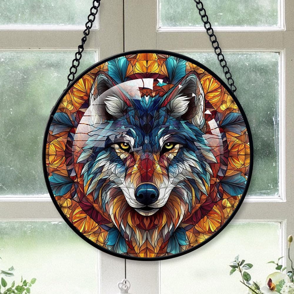 Personalized Wolf Suncatcher Stained Glass, Wolf Originally Designed ...