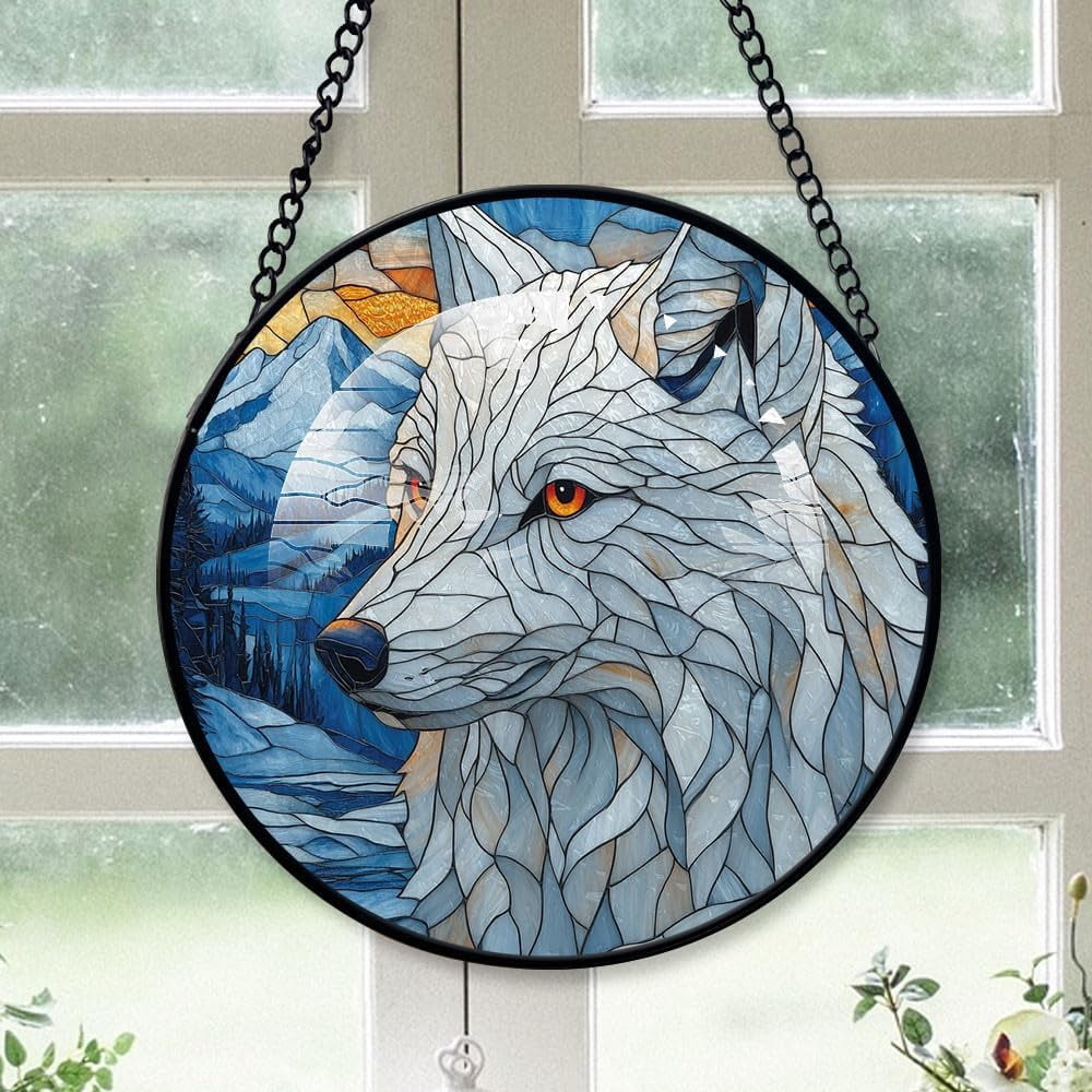 Personalized Wolf Suncatcher Stained Glass, Wolf Stained Glass Window ...