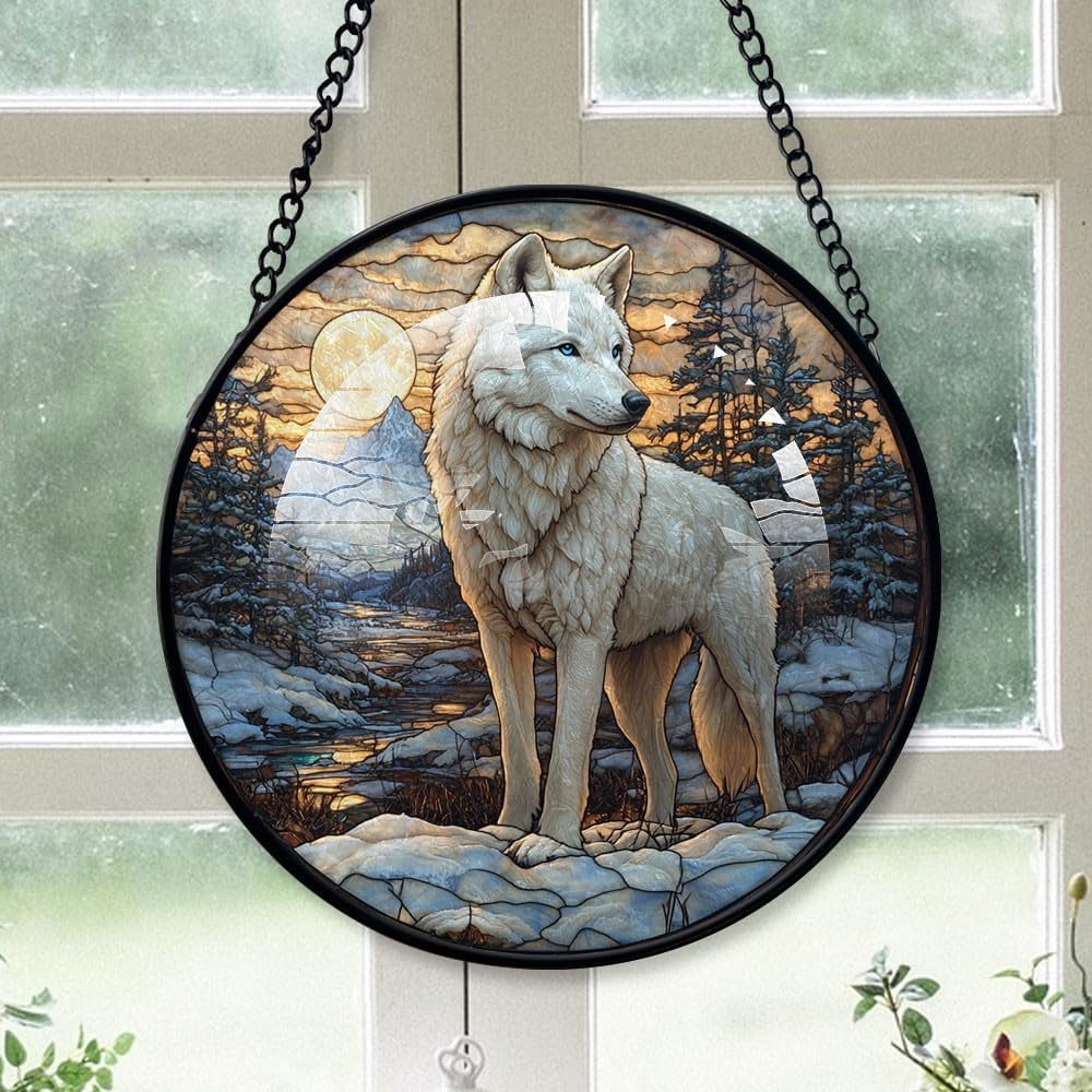 Personalized Wolf Suncatcher Stained Glass, Wolf Stained Glass Window ...