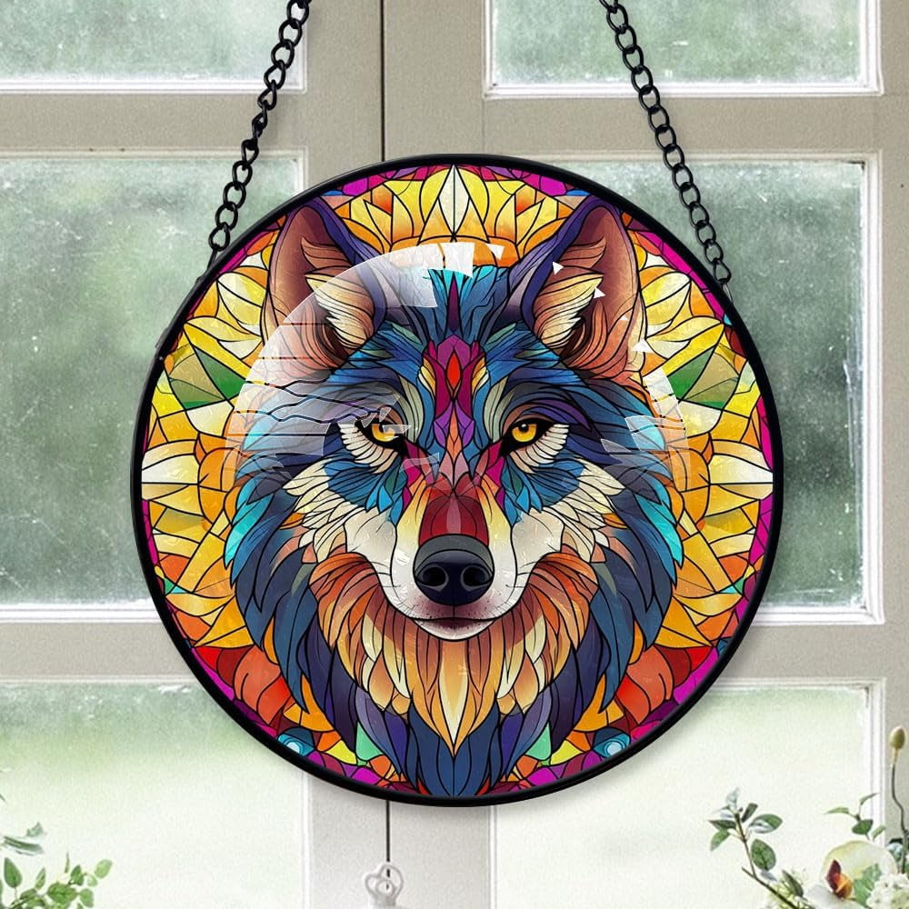 Personalized Wolf Suncatcher Stained Glass, Wolf Stained Glass Window ...