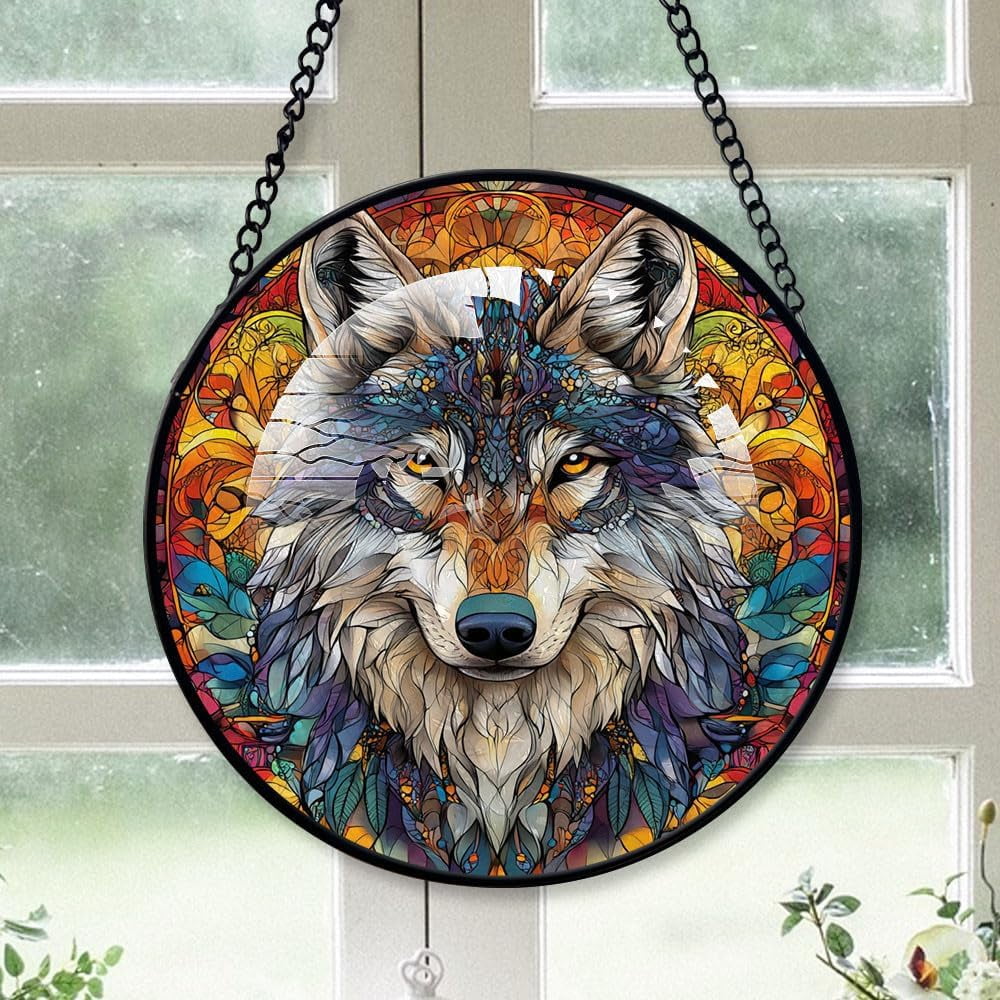 Personalized Wolf Suncatcher Stained Glass, Wolf Stained Glass Window ...