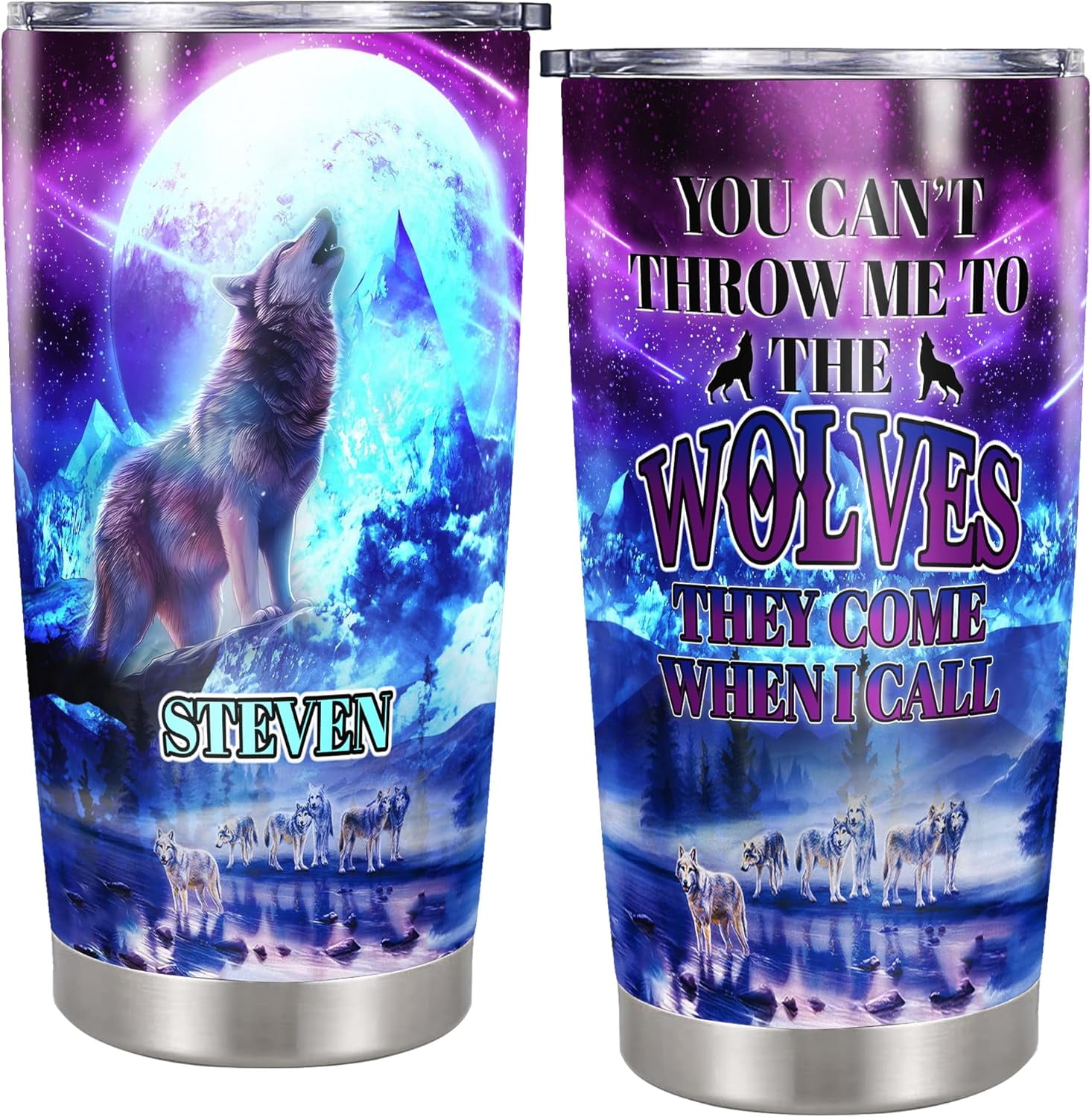 Personalized Wolf Tumbler Custom Name Stainless Steel Insulated Cups ...