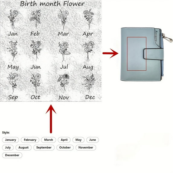 Personalized Women'S Wallet - Engraved Name & Birth Month Flower Design ...