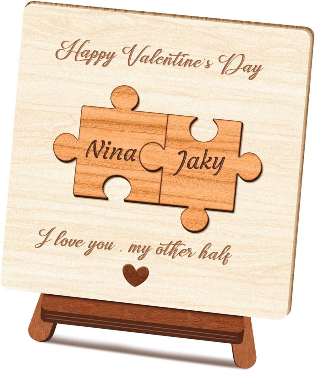 Personalized Wood Heart Sign with Engraved Name Wood Heart Puzzle ...