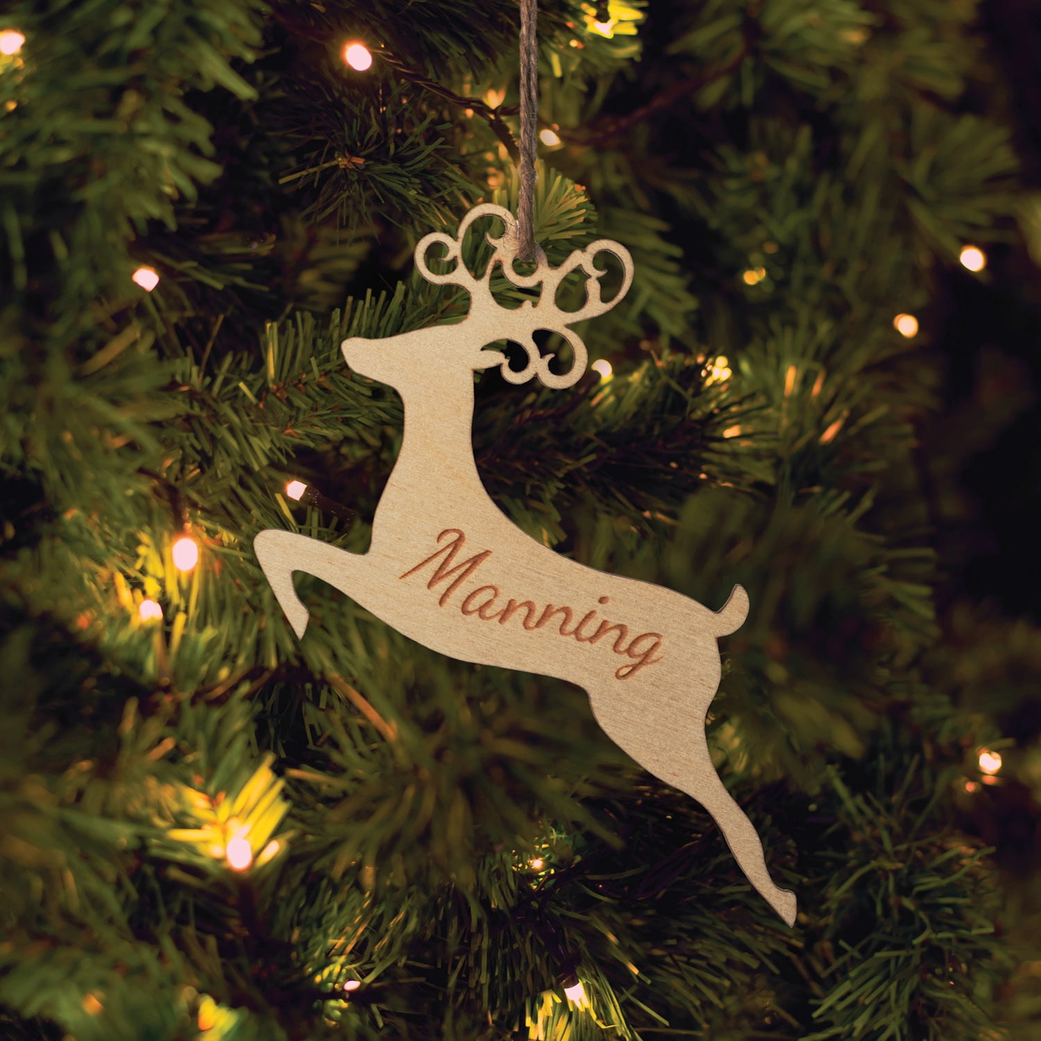 Wood Reindeer Christmas Ornament - Personalized Birch Plywood Decor ...