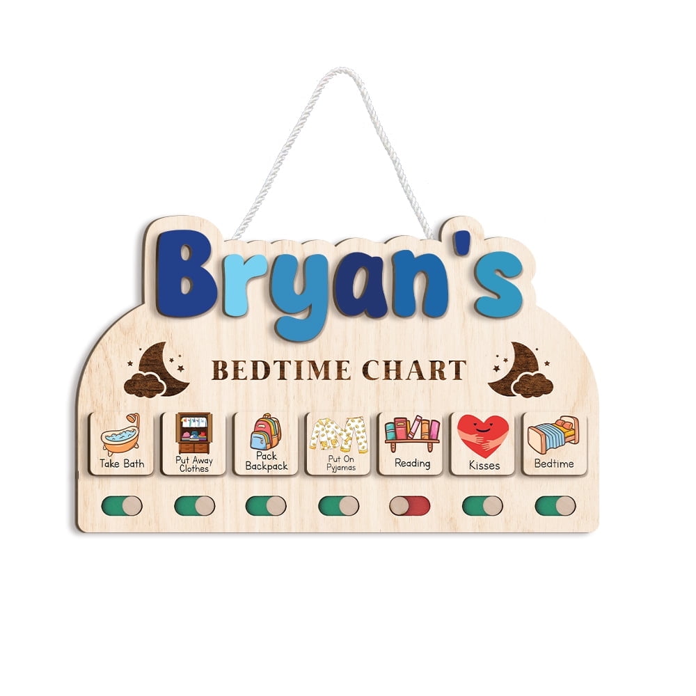 Personalized Wooden Bedtime Chore Chart List For Kids Boys - Walmart.com