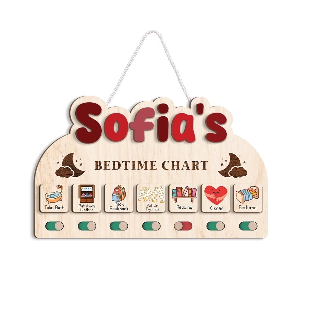 Personalized Wooden Bedtime Chore Chart List For Kids Girls - Walmart.com