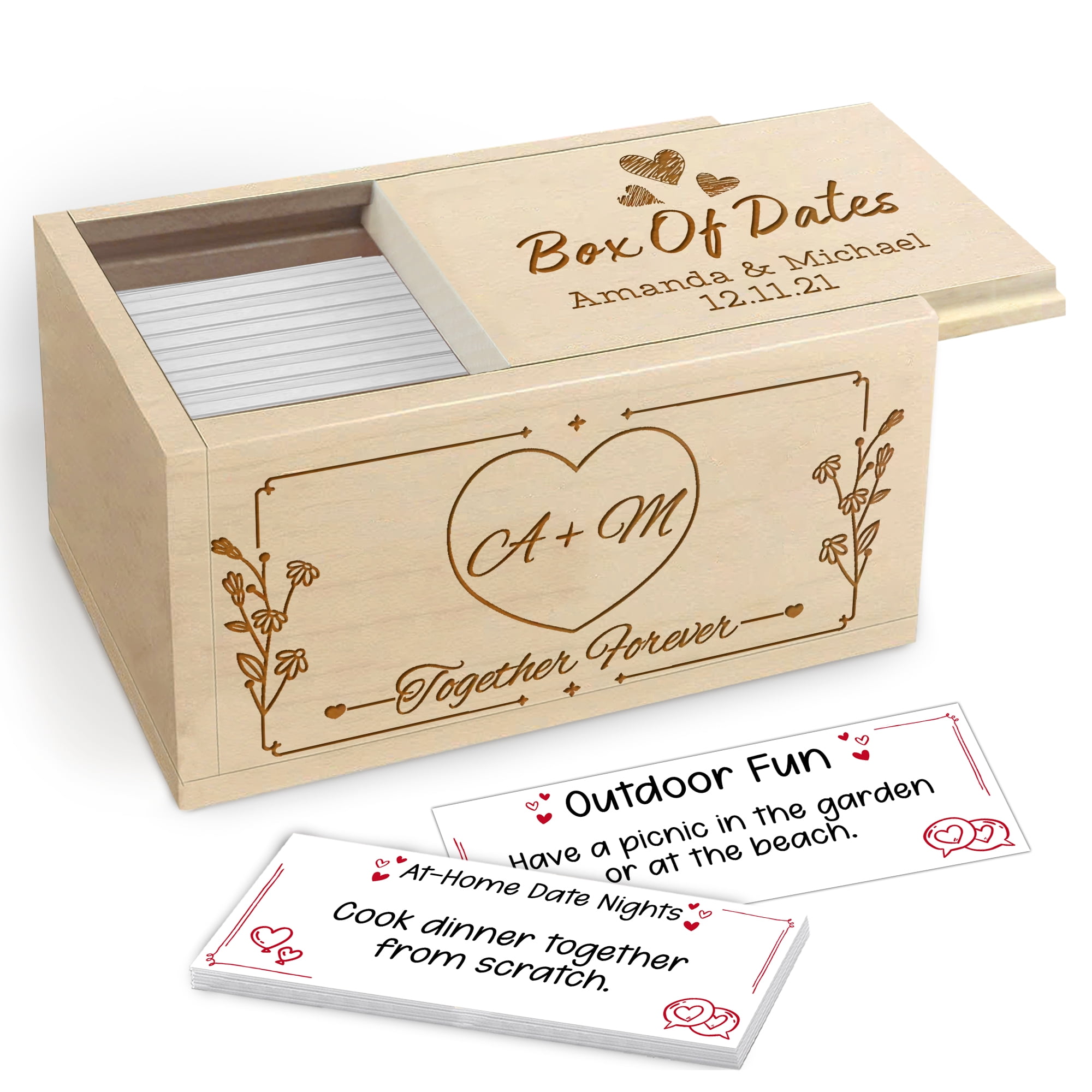 Personalized Wooden Box of Dates for Couples, Custom Name & Date Love ...