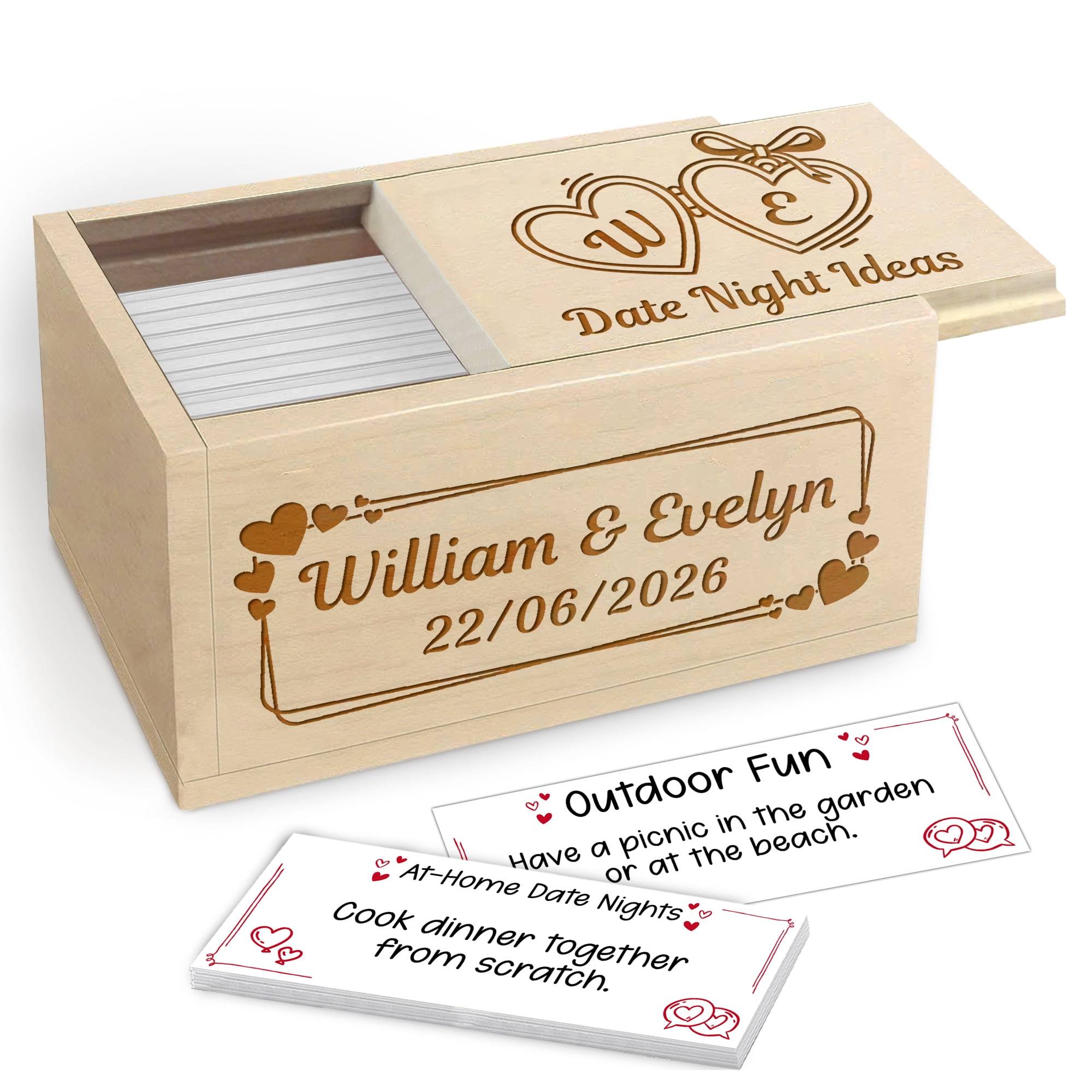 Personalized Wooden Date Night Ideas Box, Custom Names & Date, Maple ...