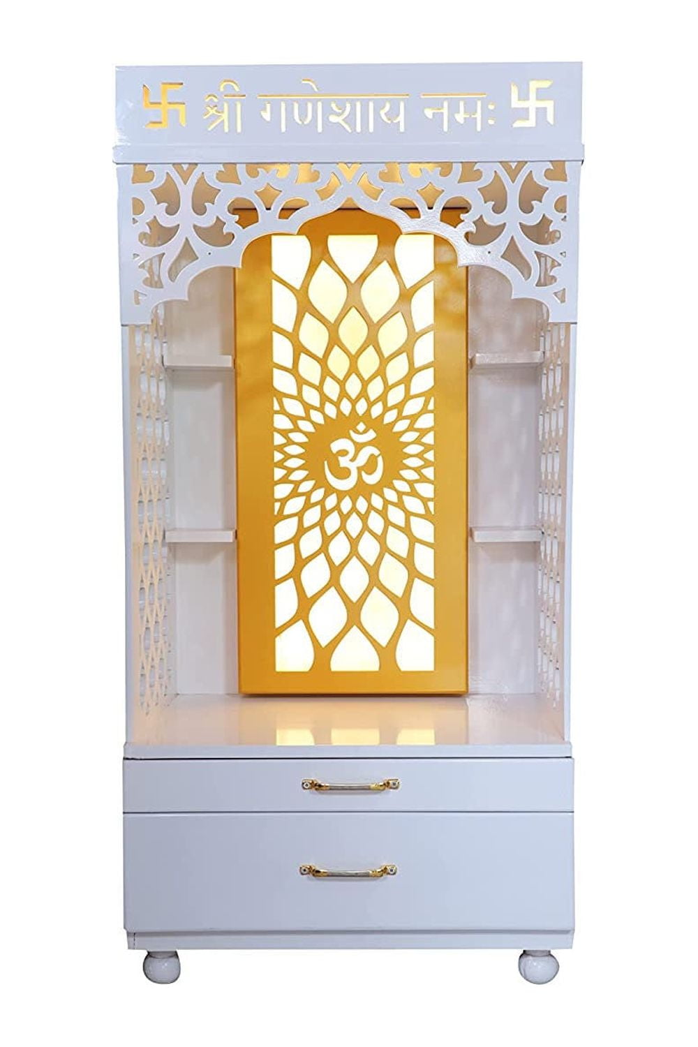 Personalized Wooden Designer Sparkling White Finish Temple For Home ...
