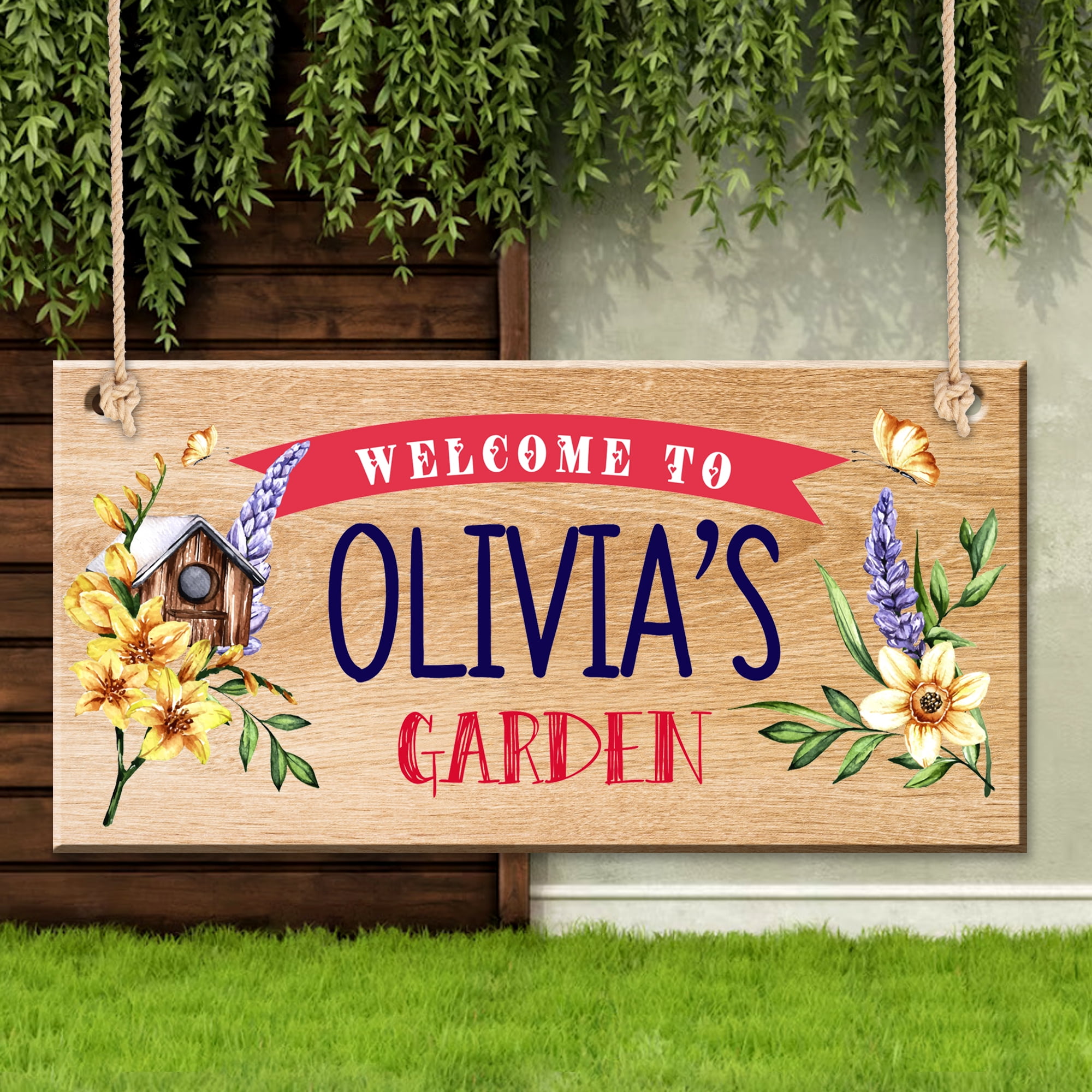 Personalized Wooden Hanging Garden Sign, Welcome Sign Custom Gardener ...