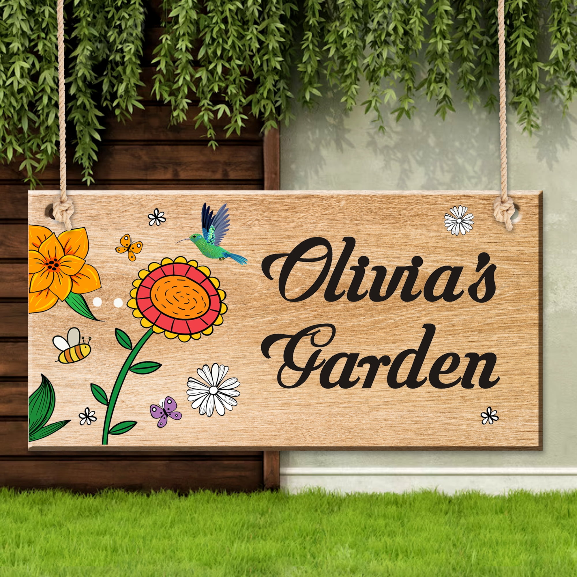 Personalized Wooden Hanging Plaque Flower Garden Sign, Welcome Sign ...