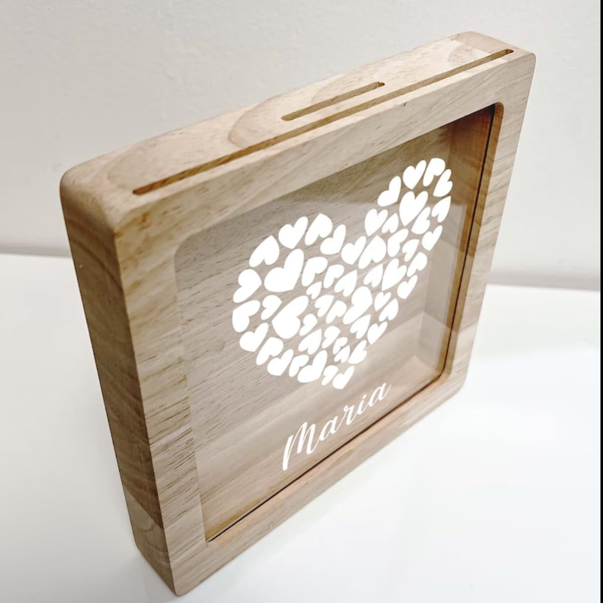 Personalized Wooden Keepsake Box, Heart Shape Design Frame Stand ...