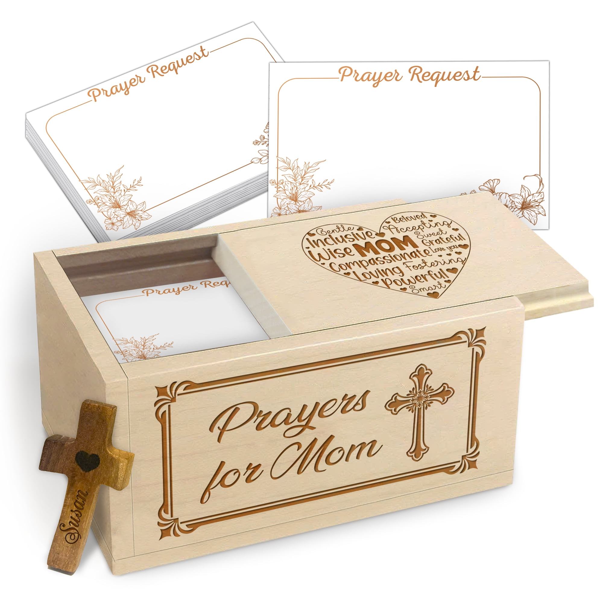 Personalized Wooden Prayer Box for Mom, Custom Name Maple Wood Faith ...