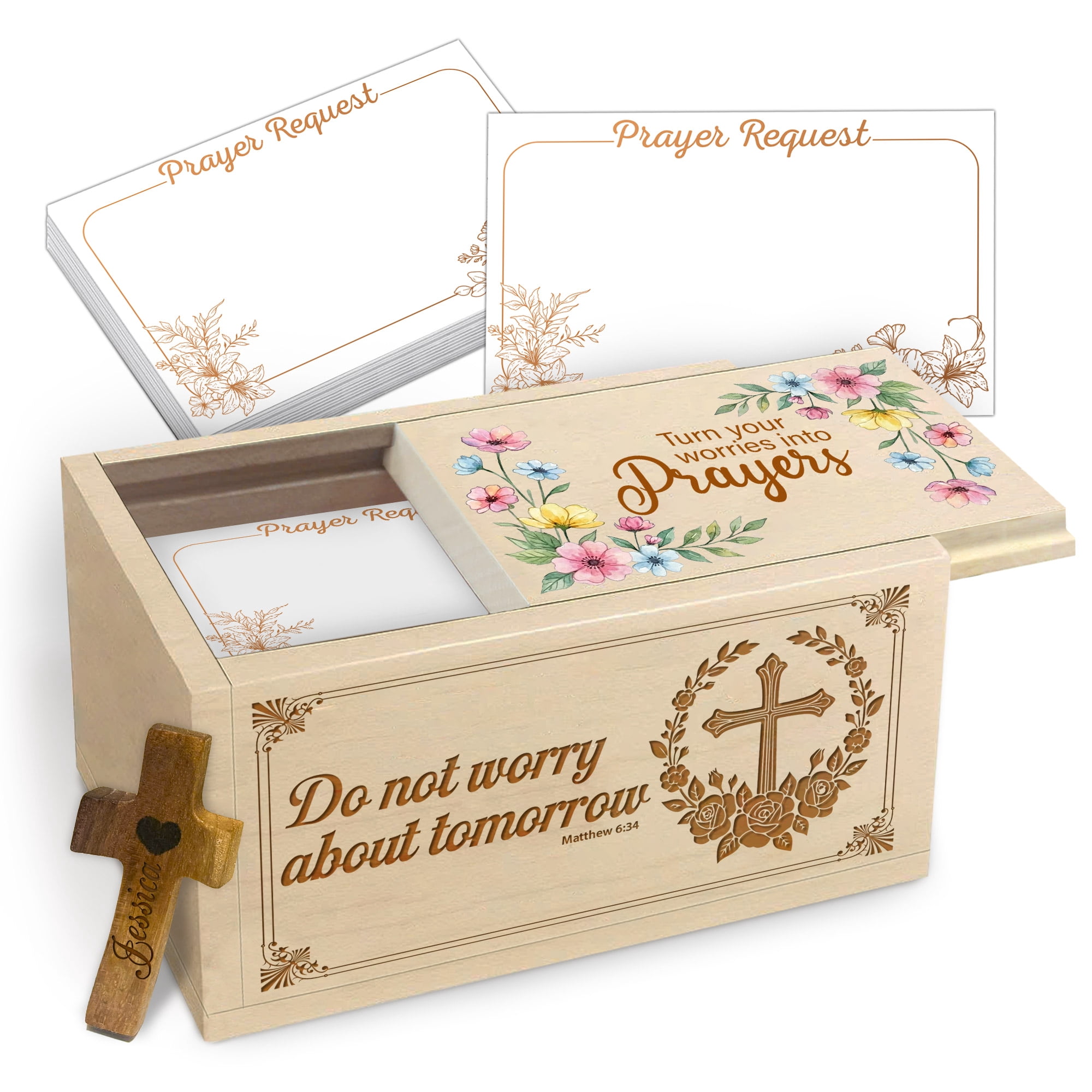 Wooden Prayer Box with Engraved Front and Printed Lid, Maple Wood Faith ...