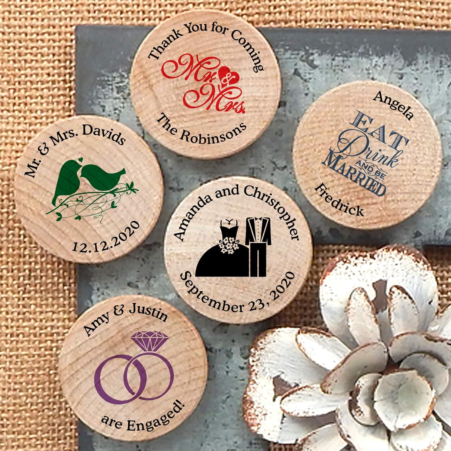 Personalized Wooden Wedding Magnets, Personalized Refrigerator Magnets ...
