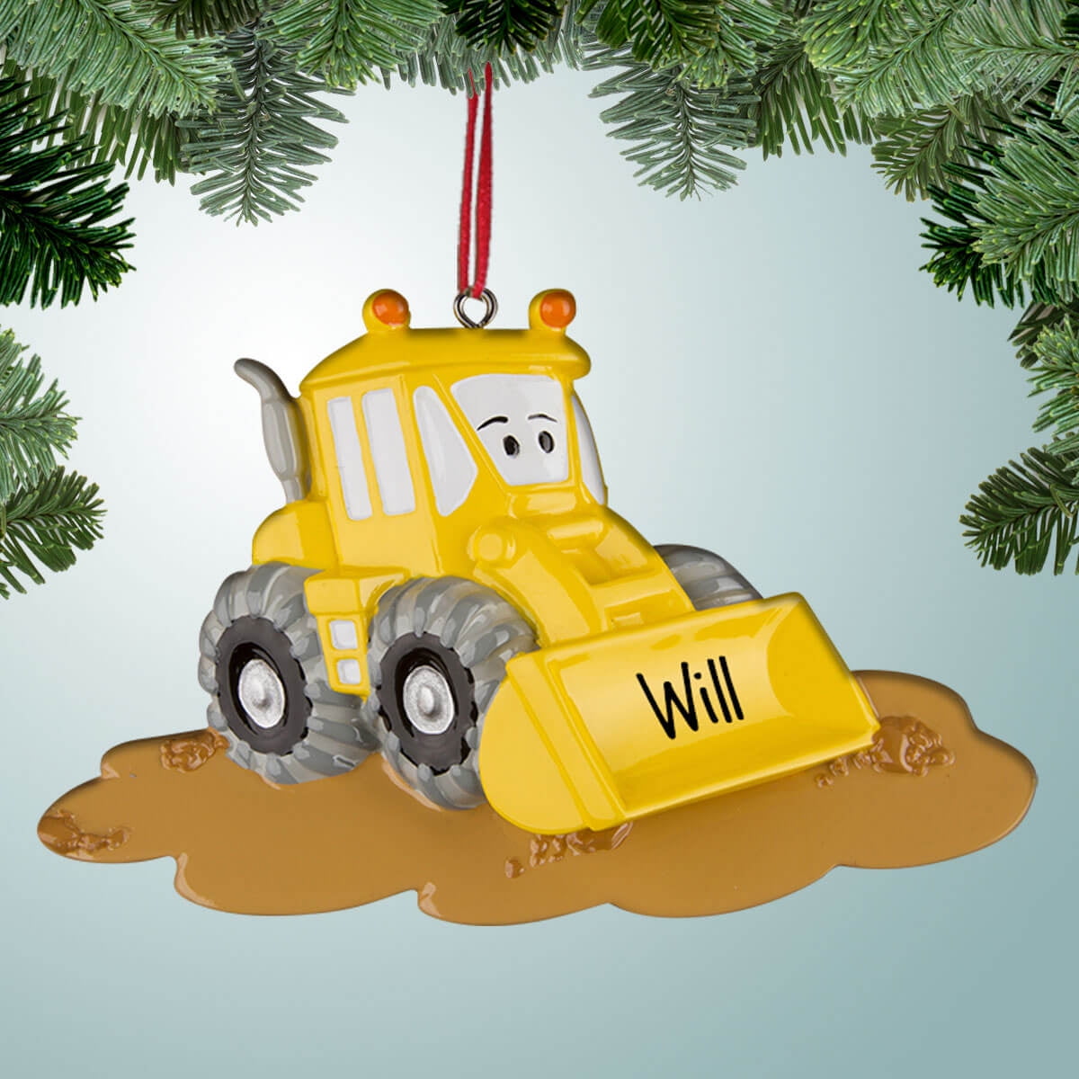 Personalized Yellow Bulldozer in Mud Christmas Ornament - Construction ...