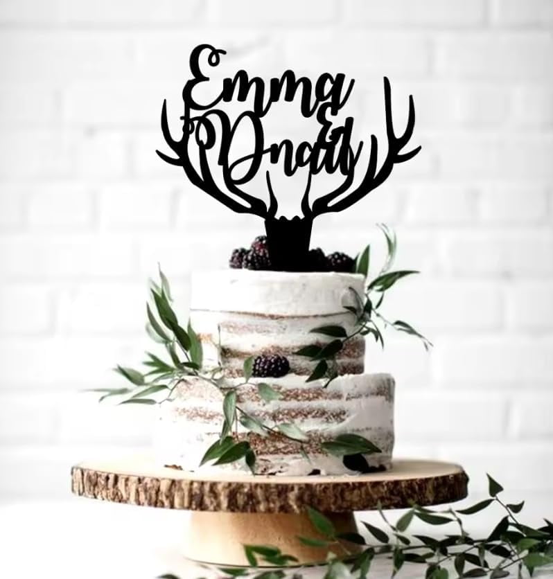 Personalized acrylic cake toppers,Acrylic Black Deer Antlers Cake ...