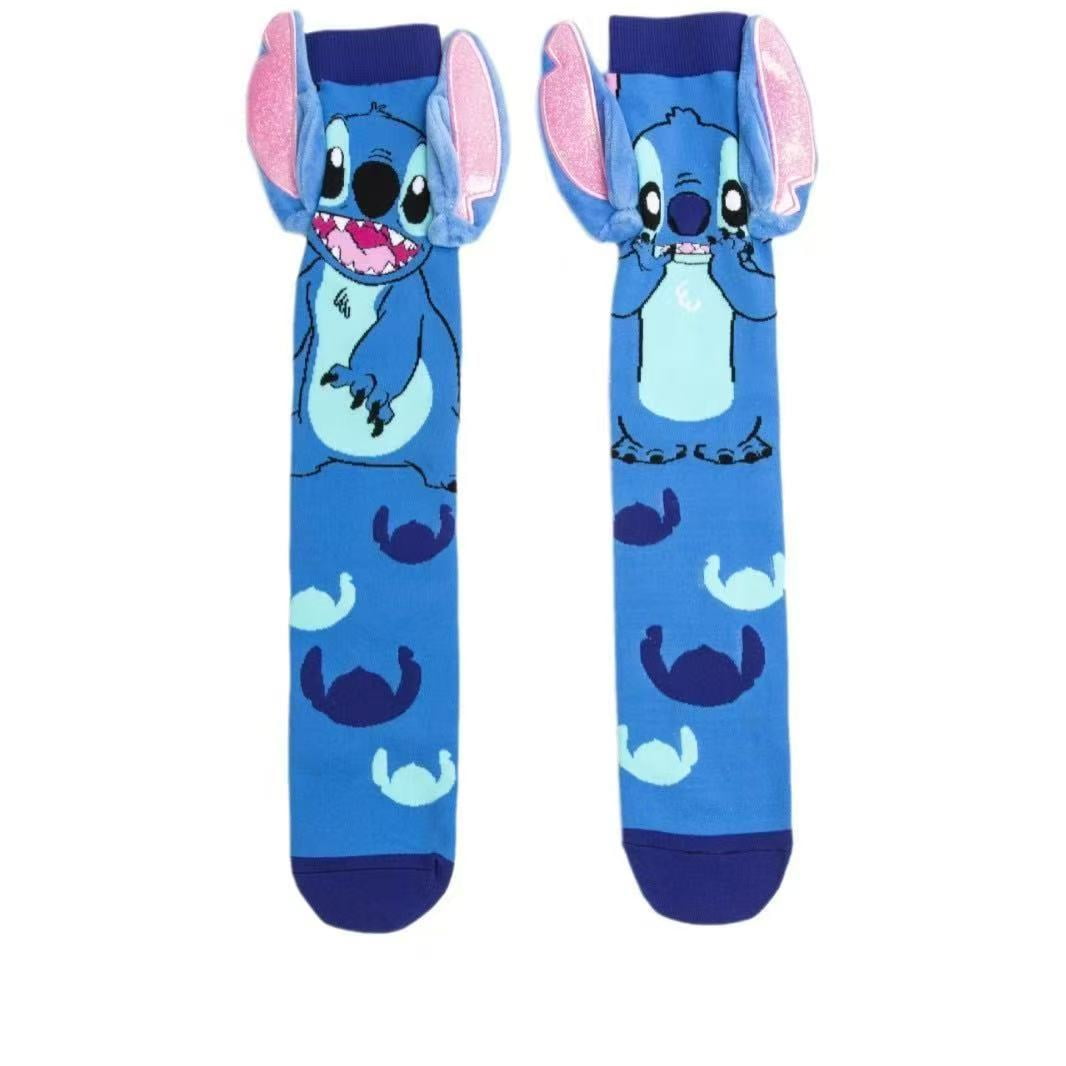 Personalized fashion 3D ear socks, cartoon Stitch pattern, calf socks ...