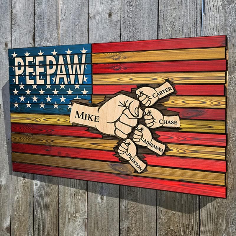 Personalized gifts for Dad flag wood sign, Fist bump Dad and Kids 4th ...