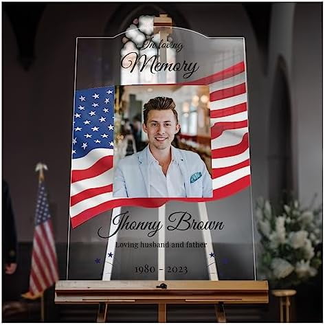 Personalized in Loving Memory Funeral Sign with Photo - USA Patriotic ...
