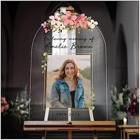Personalized in Loving Memory Sign for Funeral with Photo - Floral ...