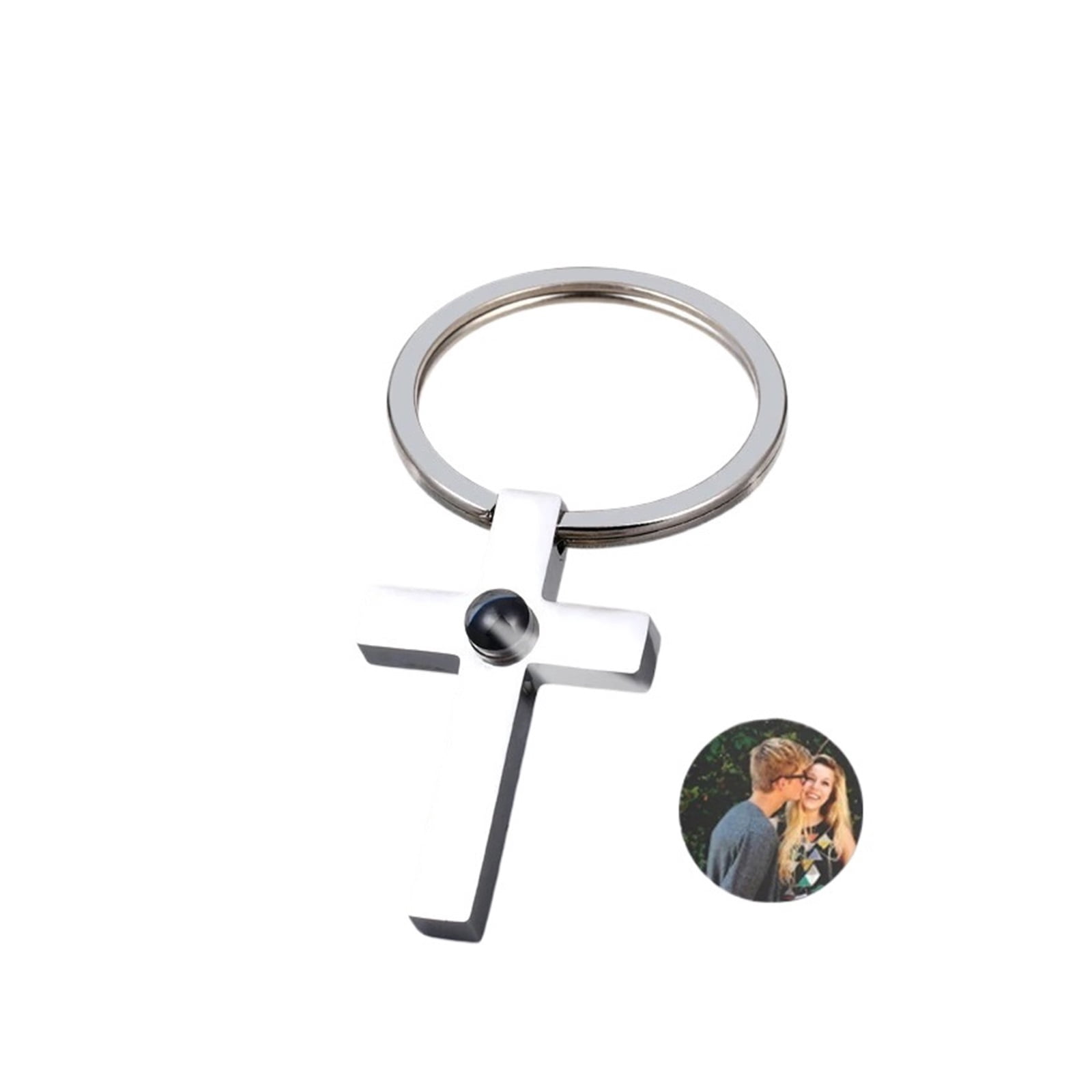Personalized photo projection Keychain Cross stainless steel custom ...