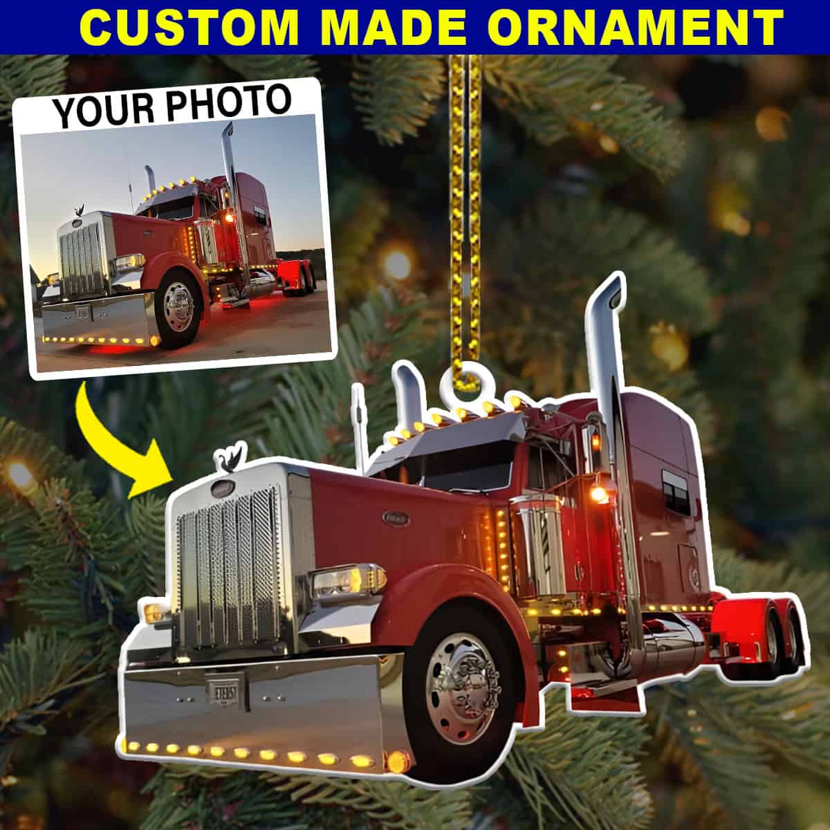 Personalized trucker big rig Glitter Plastic Ornament, trucker big rig ...