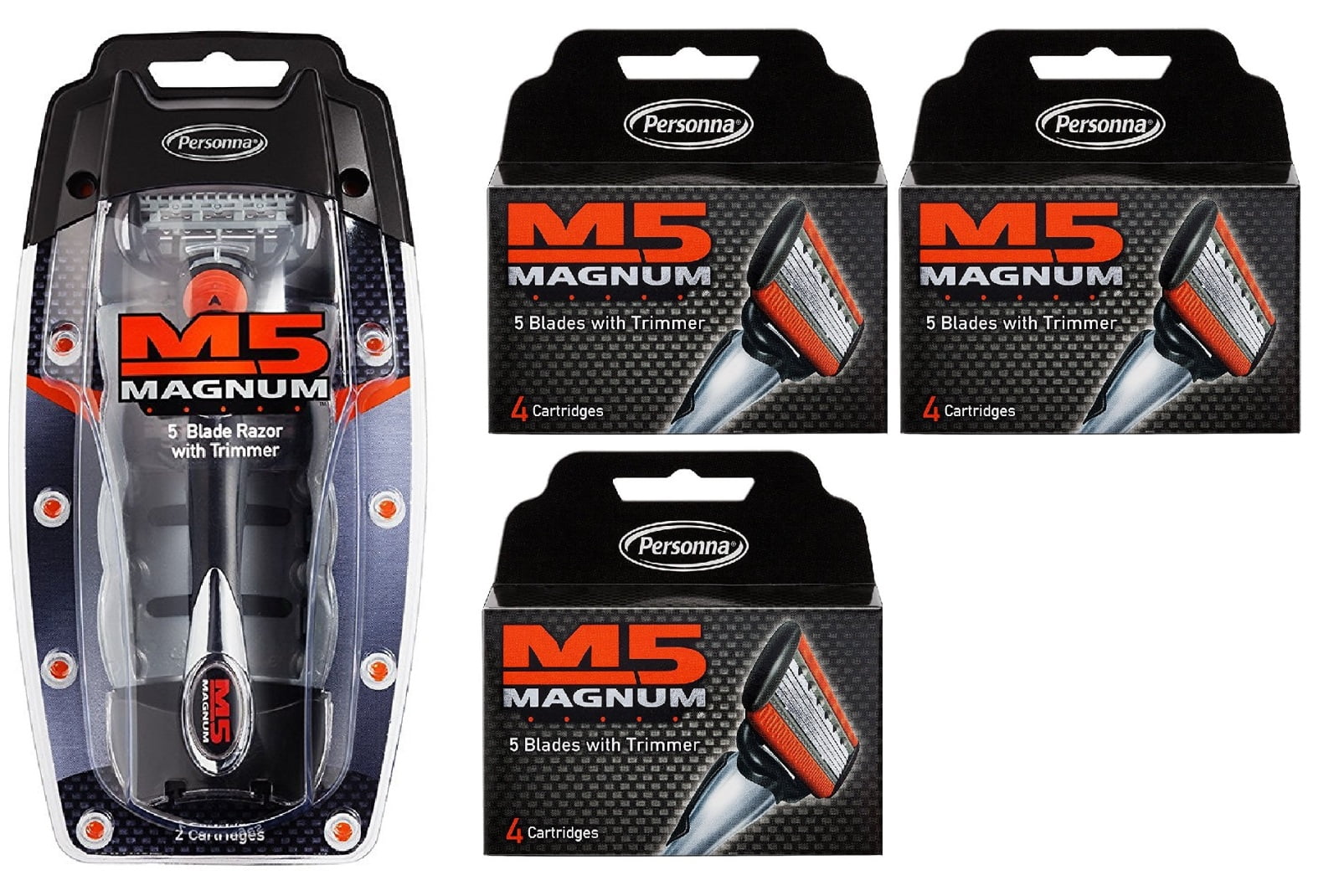 Personna M5 Magnum 5 Razor with Trimmer + M5 Magnum 5 Refill Razor ...