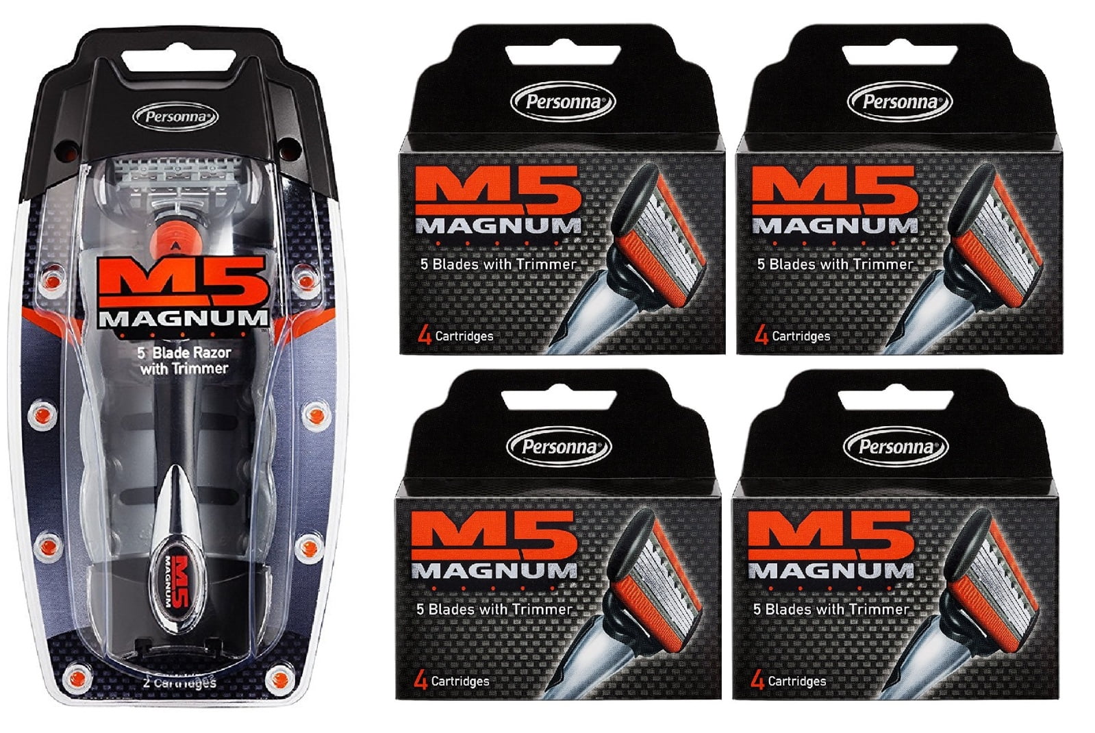 Personna M5 Magnum 5 Razor with Trimmer + M5 Magnum 5 Refill Razor ...