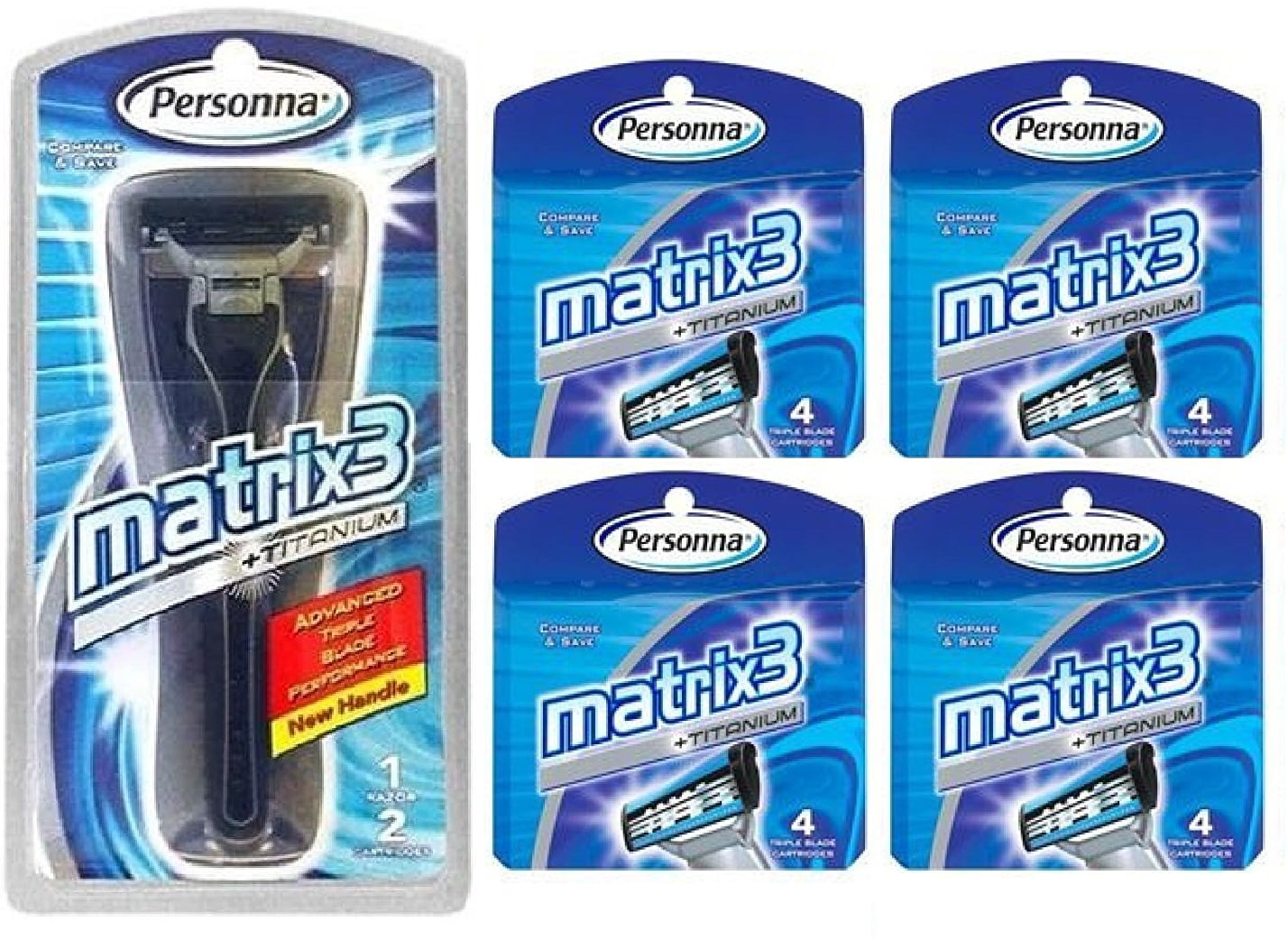 Personna Matrix3 Advanced Triple Blade Razor Handle + Matrix3 Titanium ...